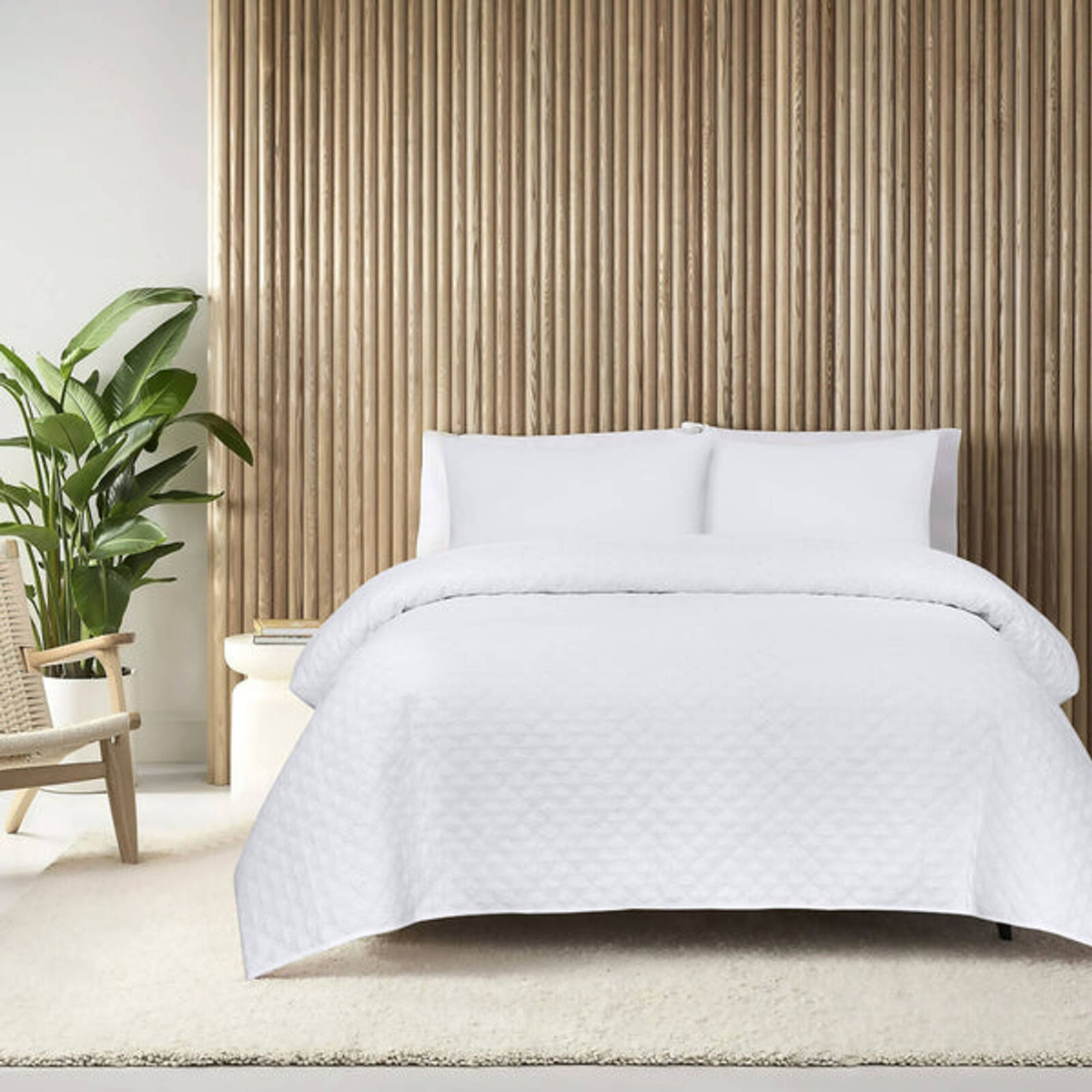 Ultrasonic Queen Coverlet Set - White - Bunnings Australia