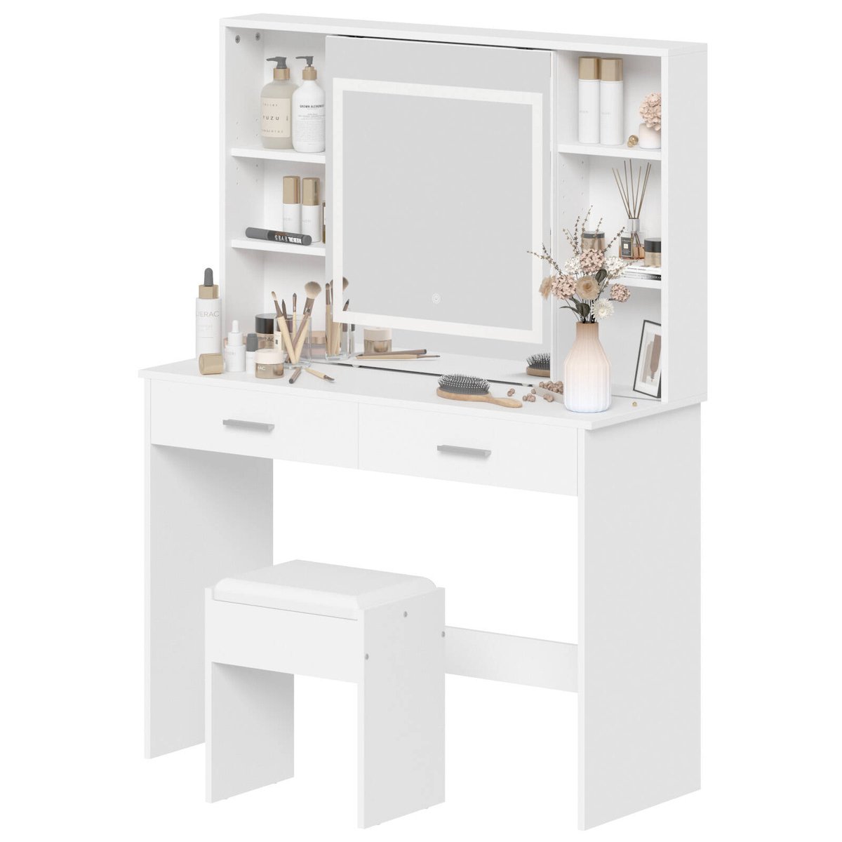 Advwin Dressing Table Stool Set with Slide Make up LED Mirror ...