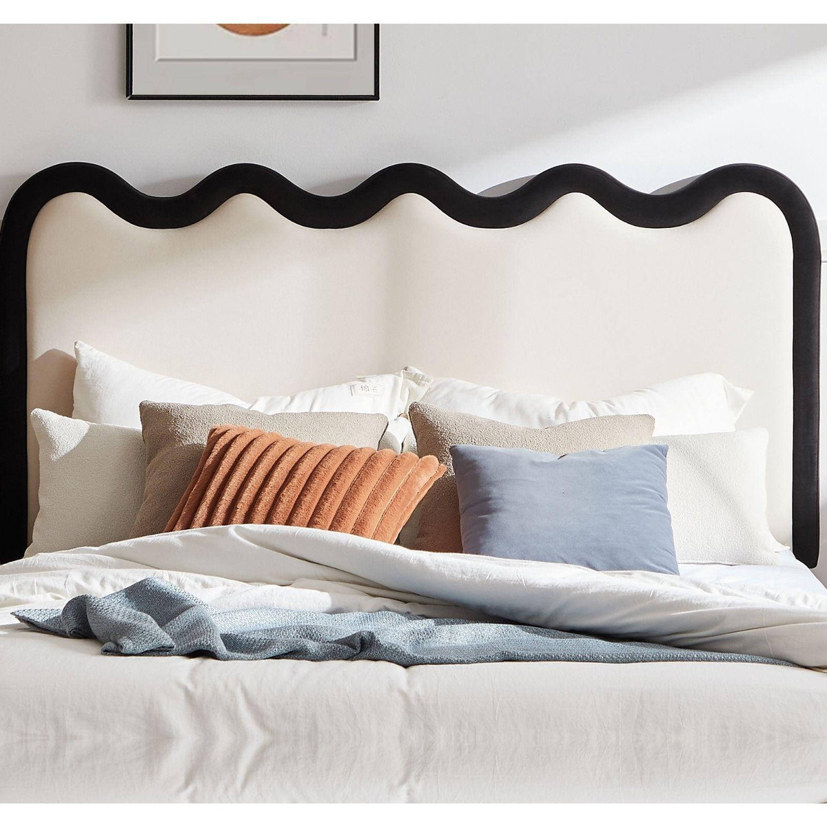 Cole White Boucle Fabric Bed Head Queen - Bunnings Australia