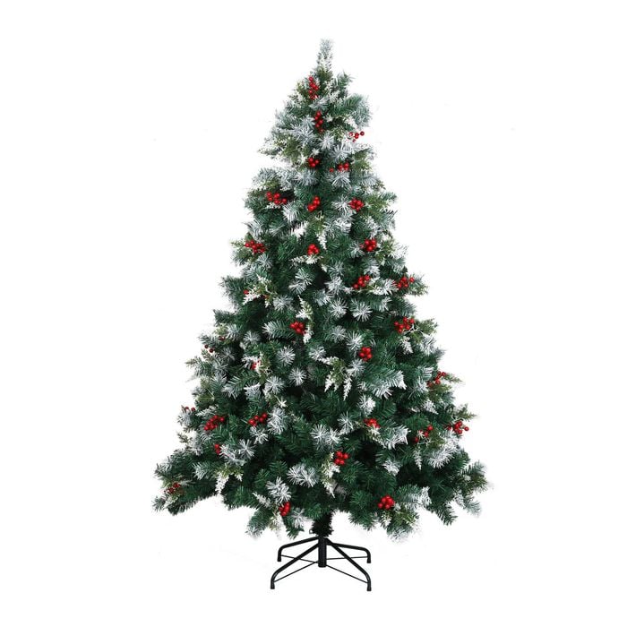 Santaco Christmas Trees Snow Flocked Red Pine Cones Decoration Stand 1400 Tips 2.1M Bunnings Australia