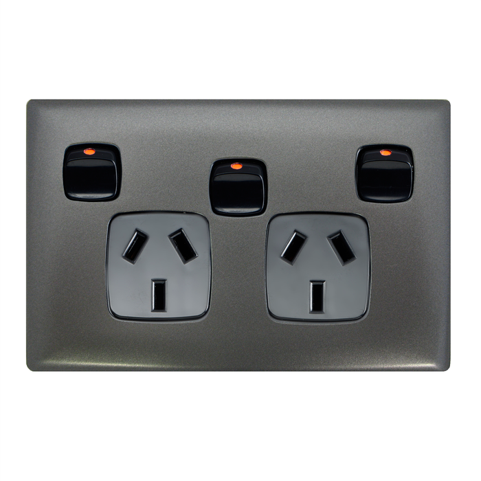 HPM Gun Metal and Black Linea Double Powerpoint with Extra Switch ...