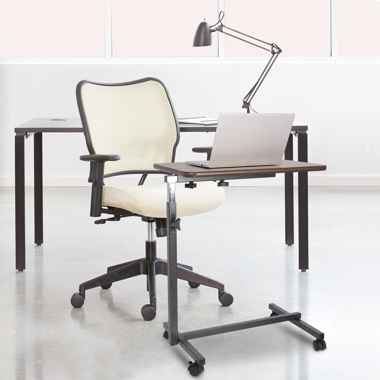 Altus Overbed Table Over Chair Bedside Height Adjustable Walnut Desktop