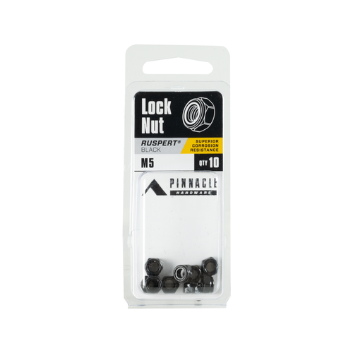 Pinnacle M5 Black Ruspert Nylon Lock Nut - 10 Pack - Bunnings Australia