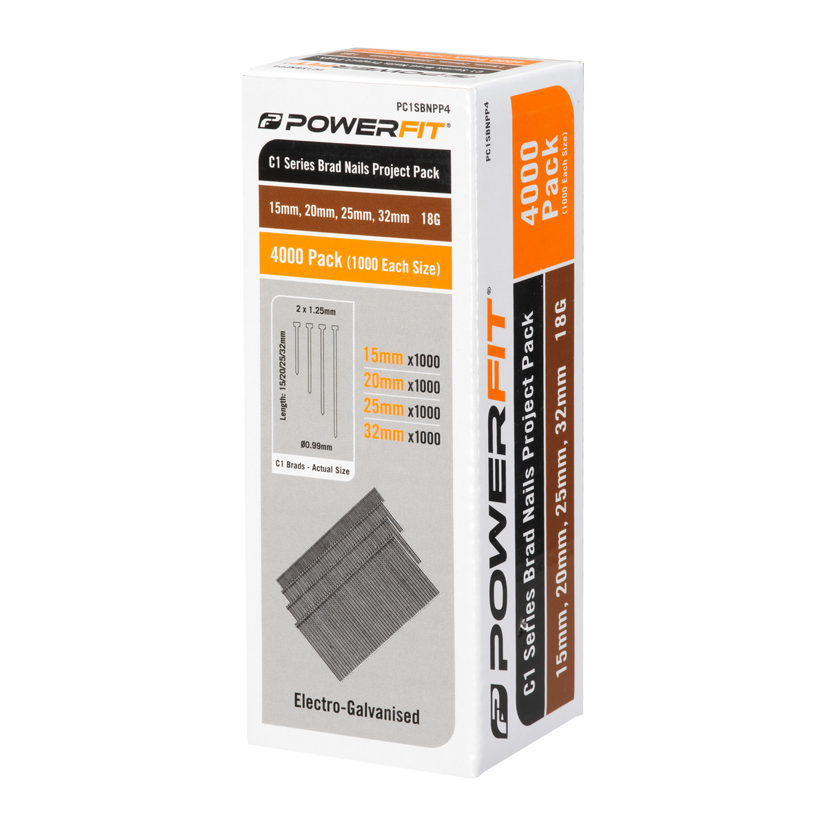 PowerFit C1 Series Electro-Galvanised Brad Nails Project Pack ...