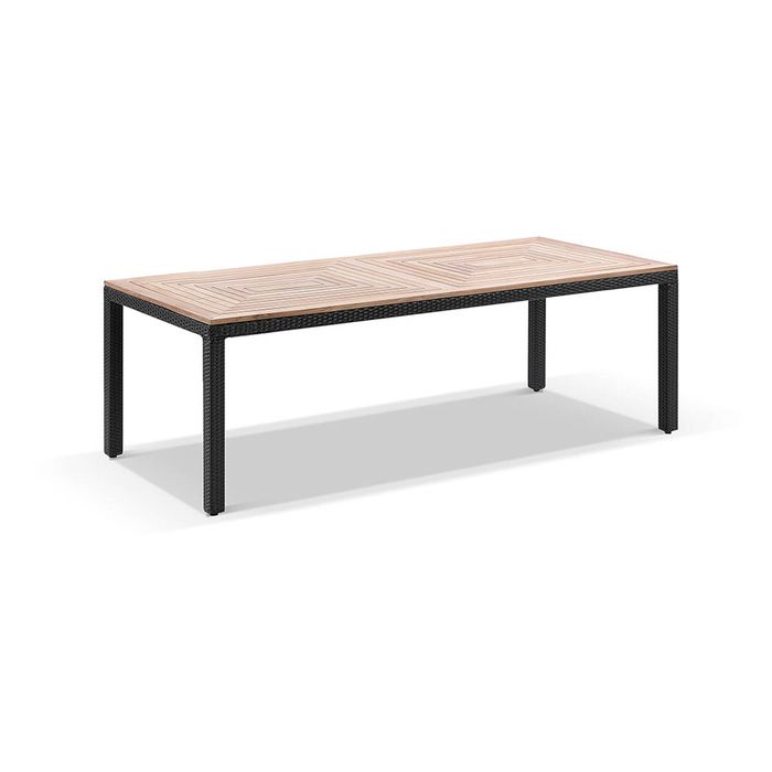 Sahara 8 Rectangle Outdoor Teak Timber and Wicker Dining Table Charcoal ...
