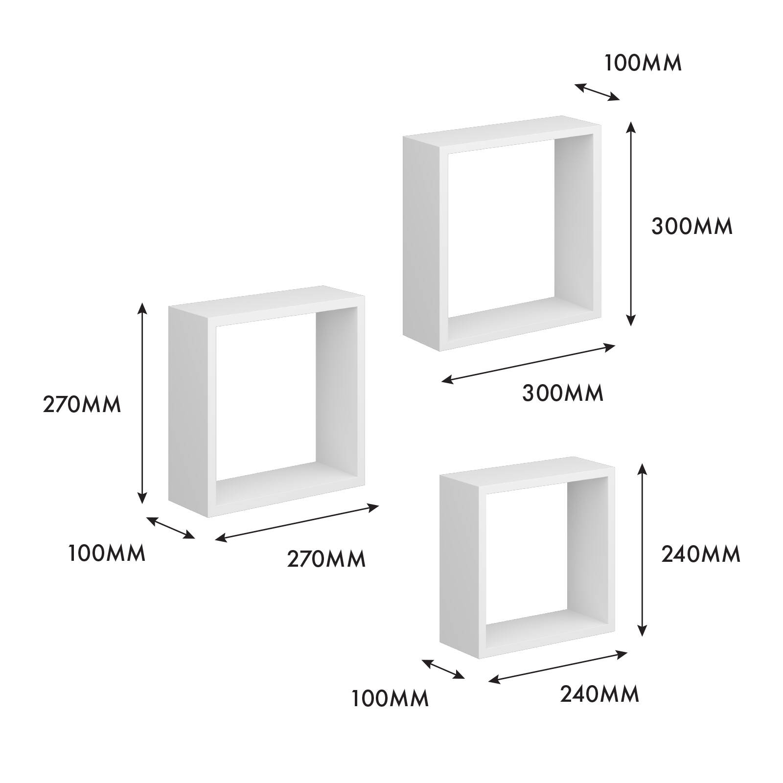 Flexi Storage Decorative Shelving White Matte Wall Cubes - 3 Set - White