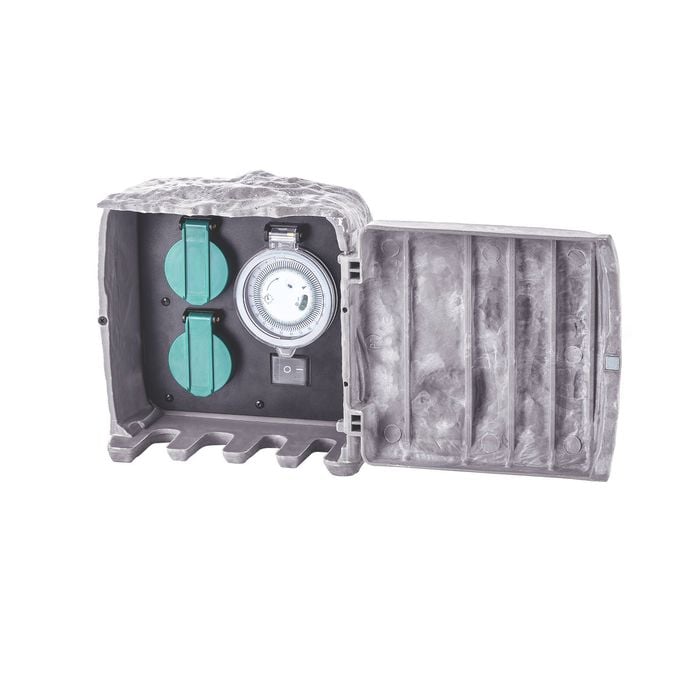 Click Power Garden Socket Stone with Timer – Grey Stone Look - Bunnings ...