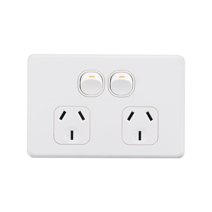 DETA White Matte S-Line Double Power Point - Bunnings Australia