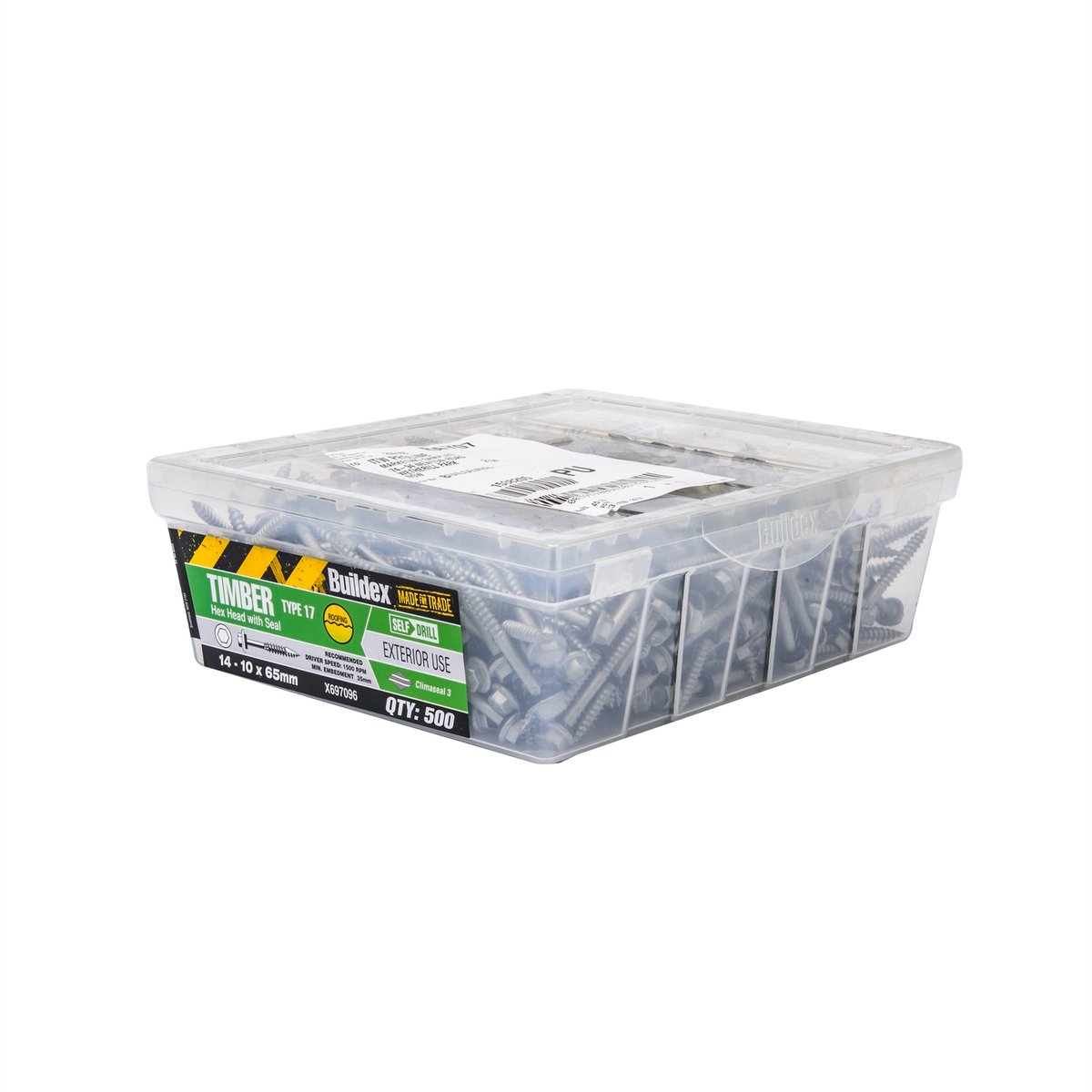 Buildex 14 - 10 x 65mm Climaseal Hex Head With Seal Timber Screws - 500 ...