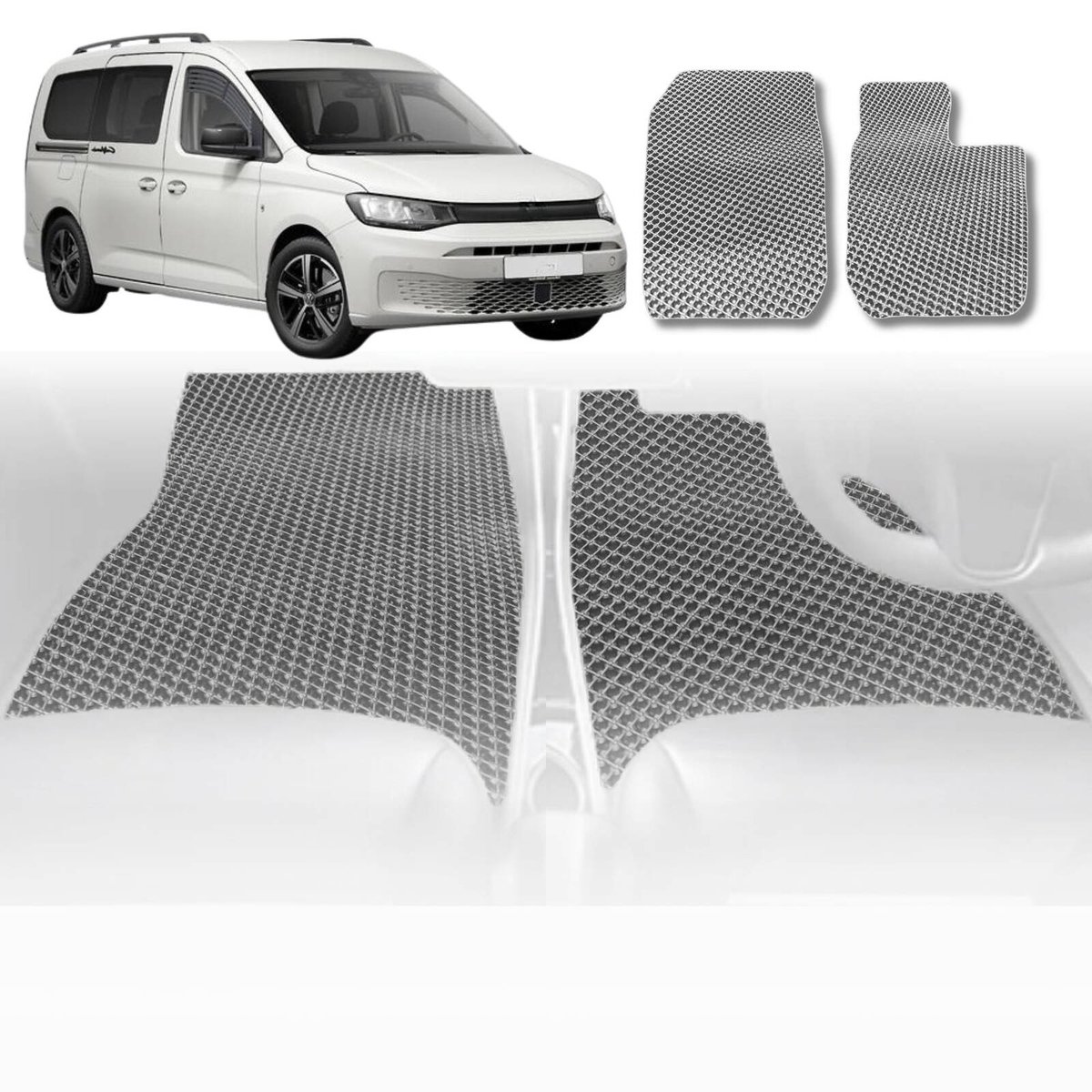 6D Diamond Car Floor Mats for VolksWagen Caddy 2005-2021-Front Set-Grey ...