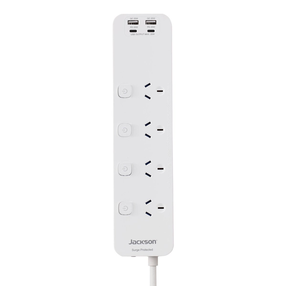 Jackson 4 Outlet USB A/C White Powerboard with Surge Protection ...