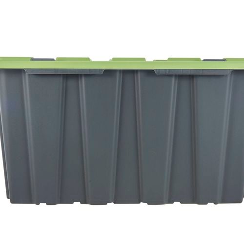 All Set 100L Grey And Green Heavy Duty Storage Container With Flat Lid ...