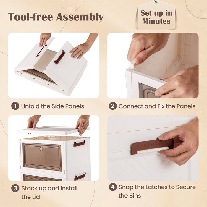 Costway 3-Pack 105L Stackable Storage Containers Organiser Boxes w/Lid ...