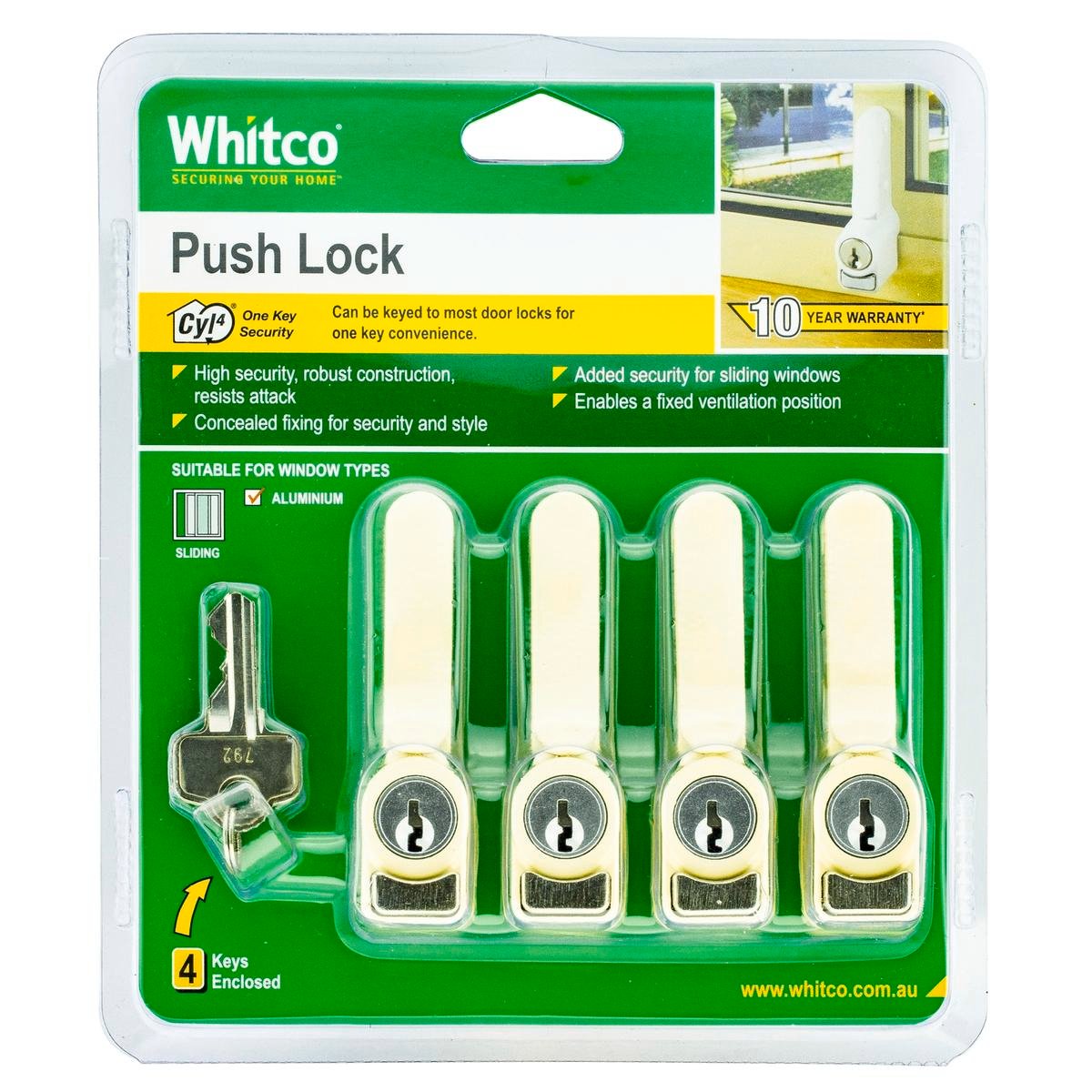 Whitco 4 Pack Sliding Window Push Lock - Primrose - Bunnings Australia