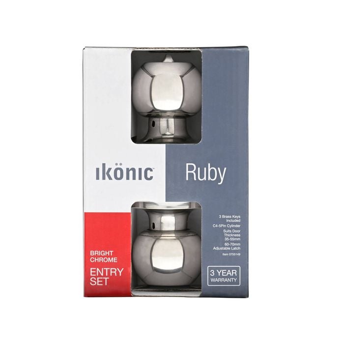 Ikonic Bright Chrome Ruby Entry Knob Set - Bunnings Australia