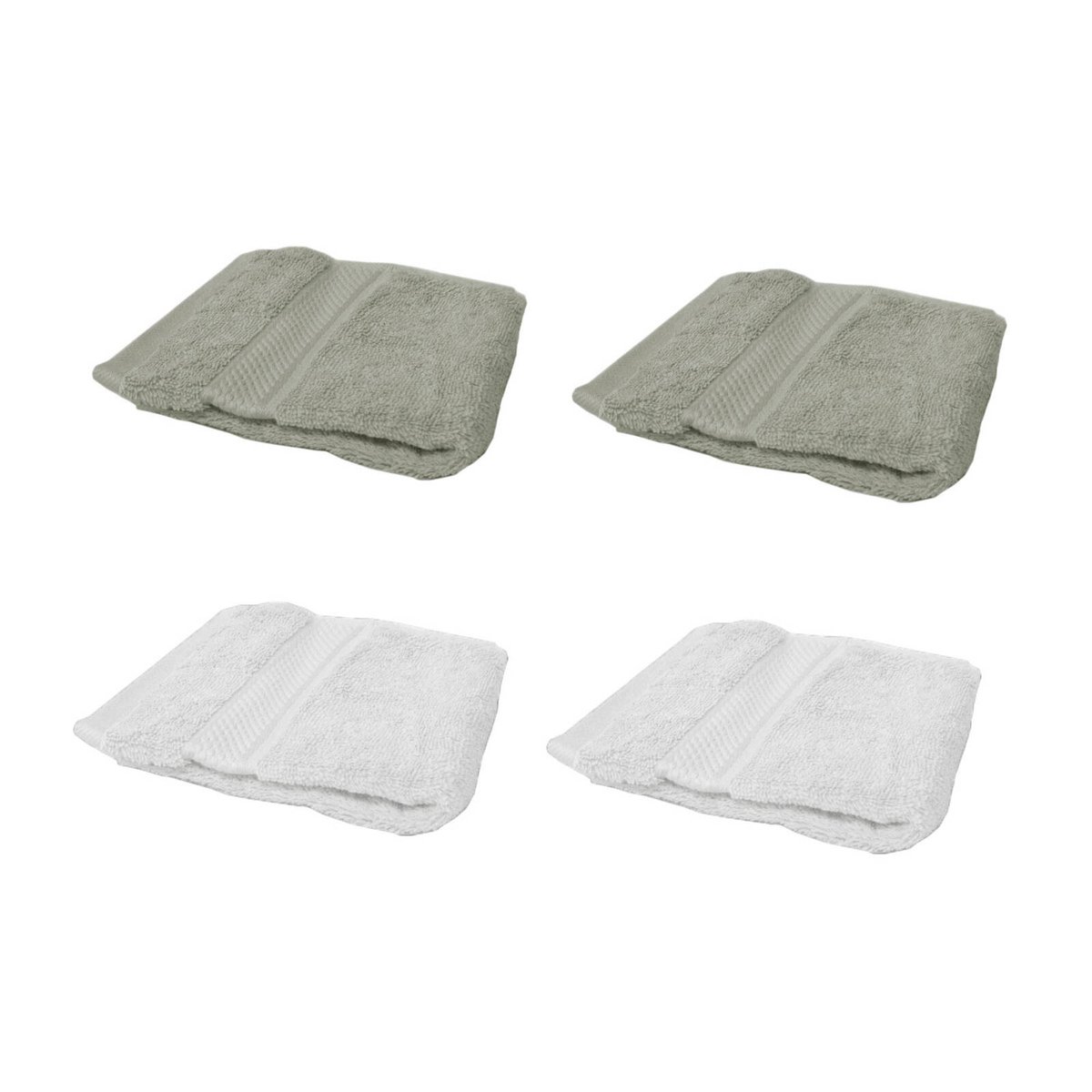 Set of 4 100% Cotton Face Washers Perfect Touch 33 x 33cm 2 Silver 2 ...