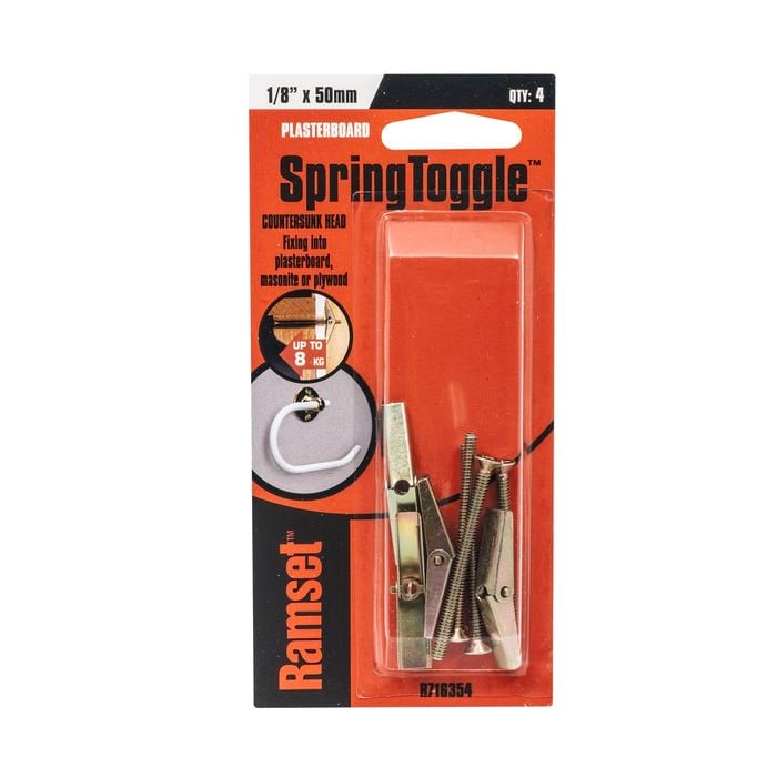 Ramset 1 / 8" x 50mm Countersunk Head Toggle Spring - 4 Pack - Bunnings Australia