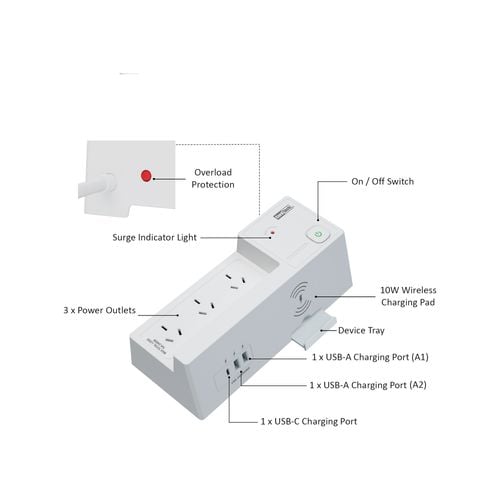 CordTech 3 Outlet USB A+C And Wireless Power Station - Bunnings Australia