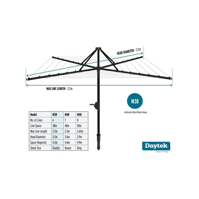 Daytek 38m MK2 Rotary Clothesline - Hawthorn Green - Bunnings New Zealand