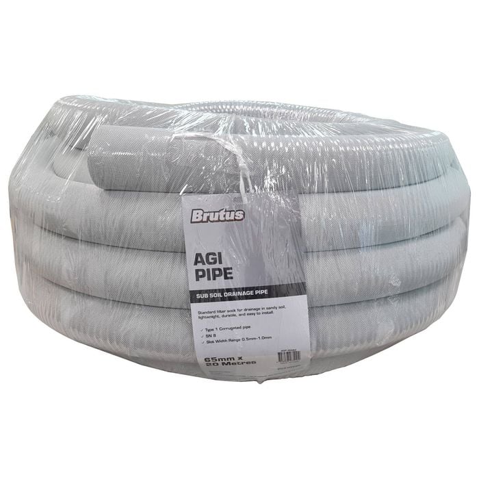 Brutus 65mm x 20m Slotted And Socked Agi Pipe - Bunnings Australia