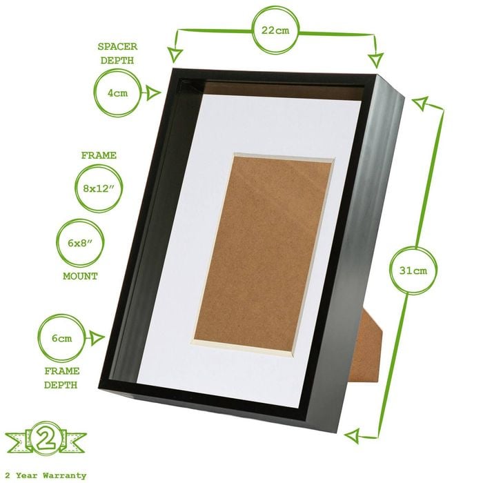 Nicola Spring 3D Deep Box Frames with A5 Mount - A4 (8" x 12") - Grey ...