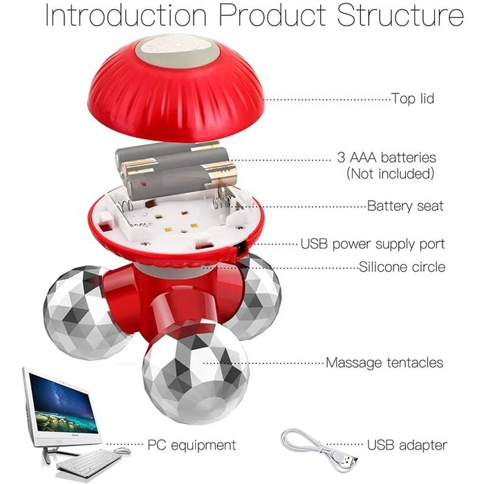 NNEOBA 4-in-1 Handheld Vibrating Massager Portable Mini Massager Red ...