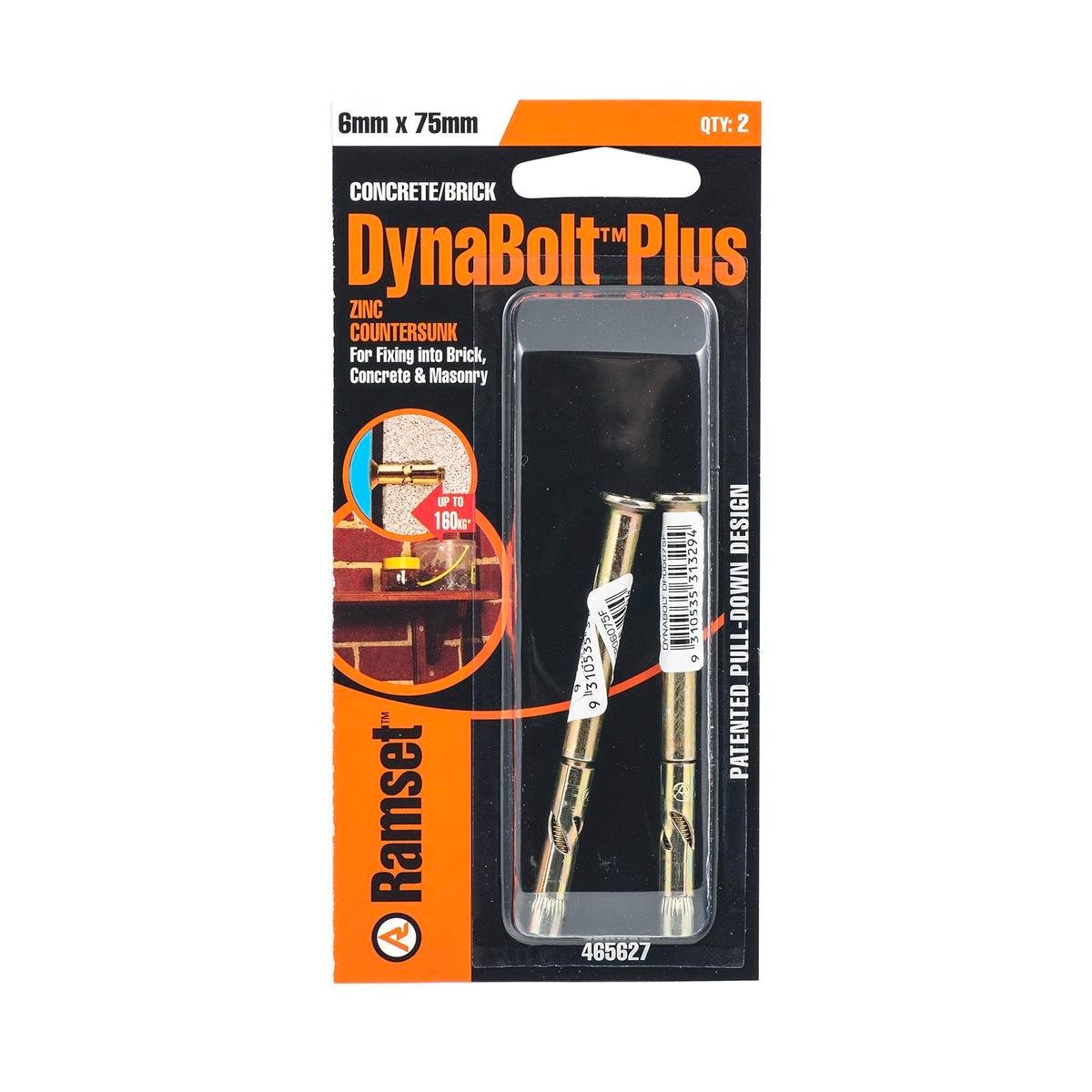 Ramset 6 x 75mm DynaBolt Plus Flat Head Bolt - 2 Pack - Bunnings Australia