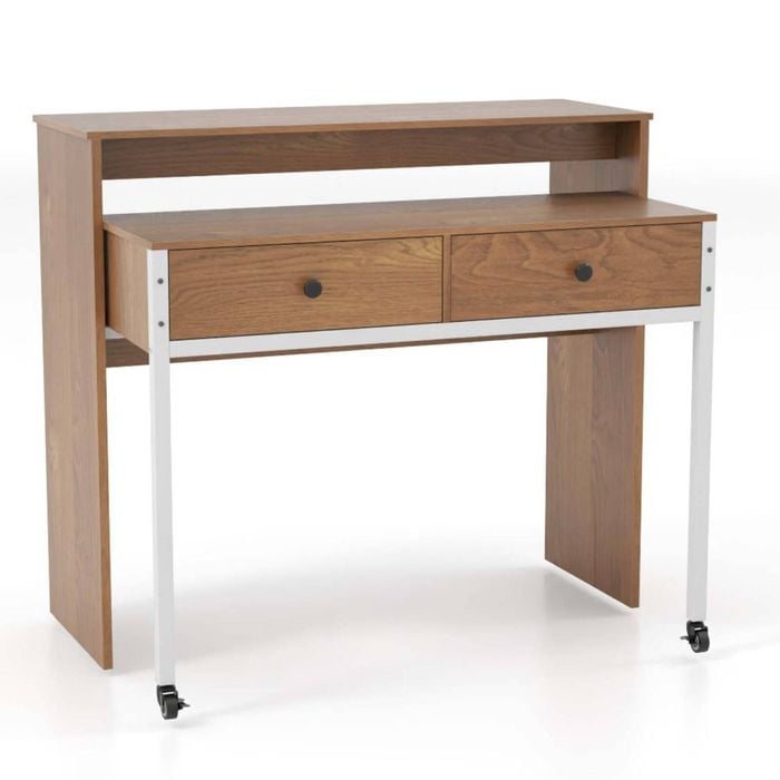 Costway Wood Console Table Pull Out Computer Desk w/2 Drawers Extending ...