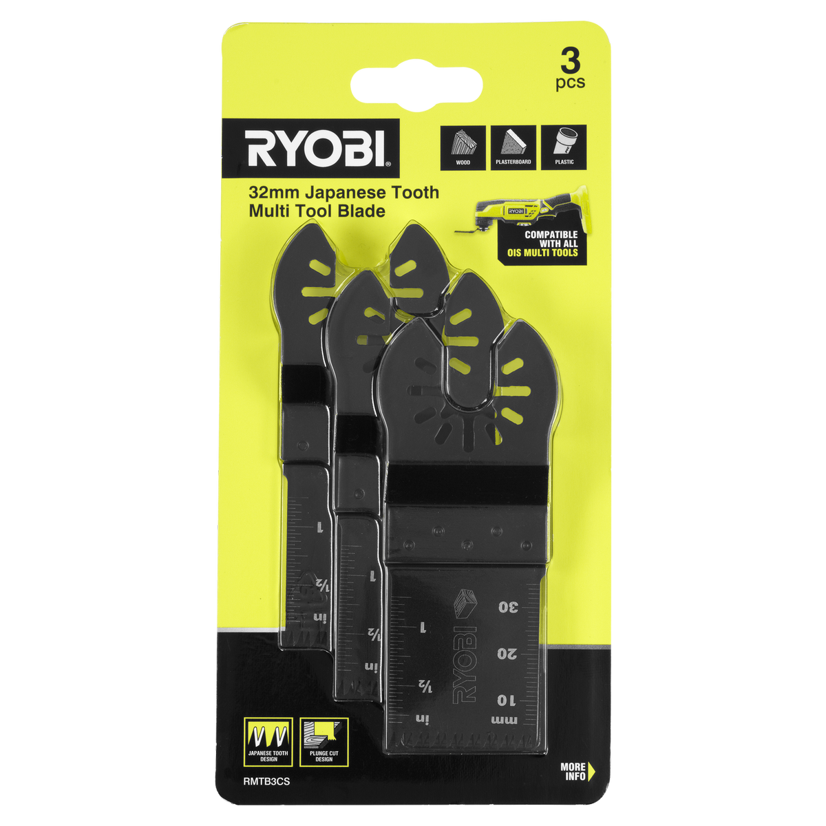 Ryobi 32mm Japanese Tooth Multi Tool Blade 3 Pack - Bunnings Australia