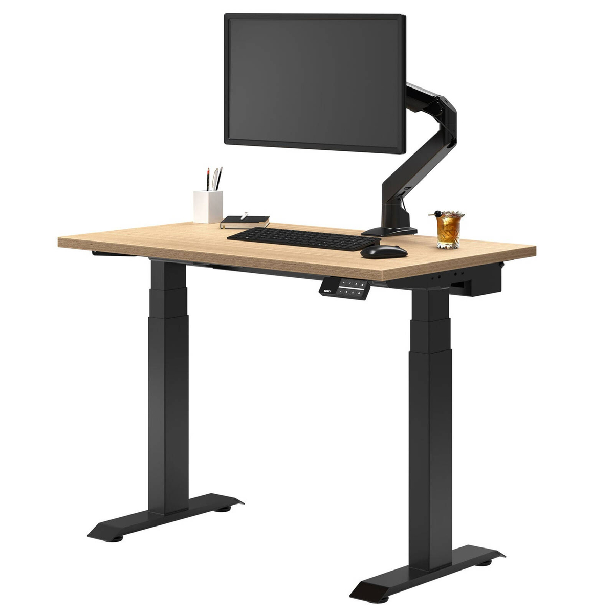 Desky Dual Mini Sit to Stand Sublime Teak Desk 800x500mm Matte Black ...