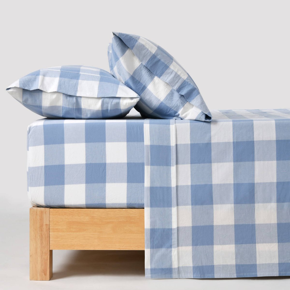 Dreamaker Remy Washed Cotton Yarn Dyed Check Sheet Set Cornflower King ...