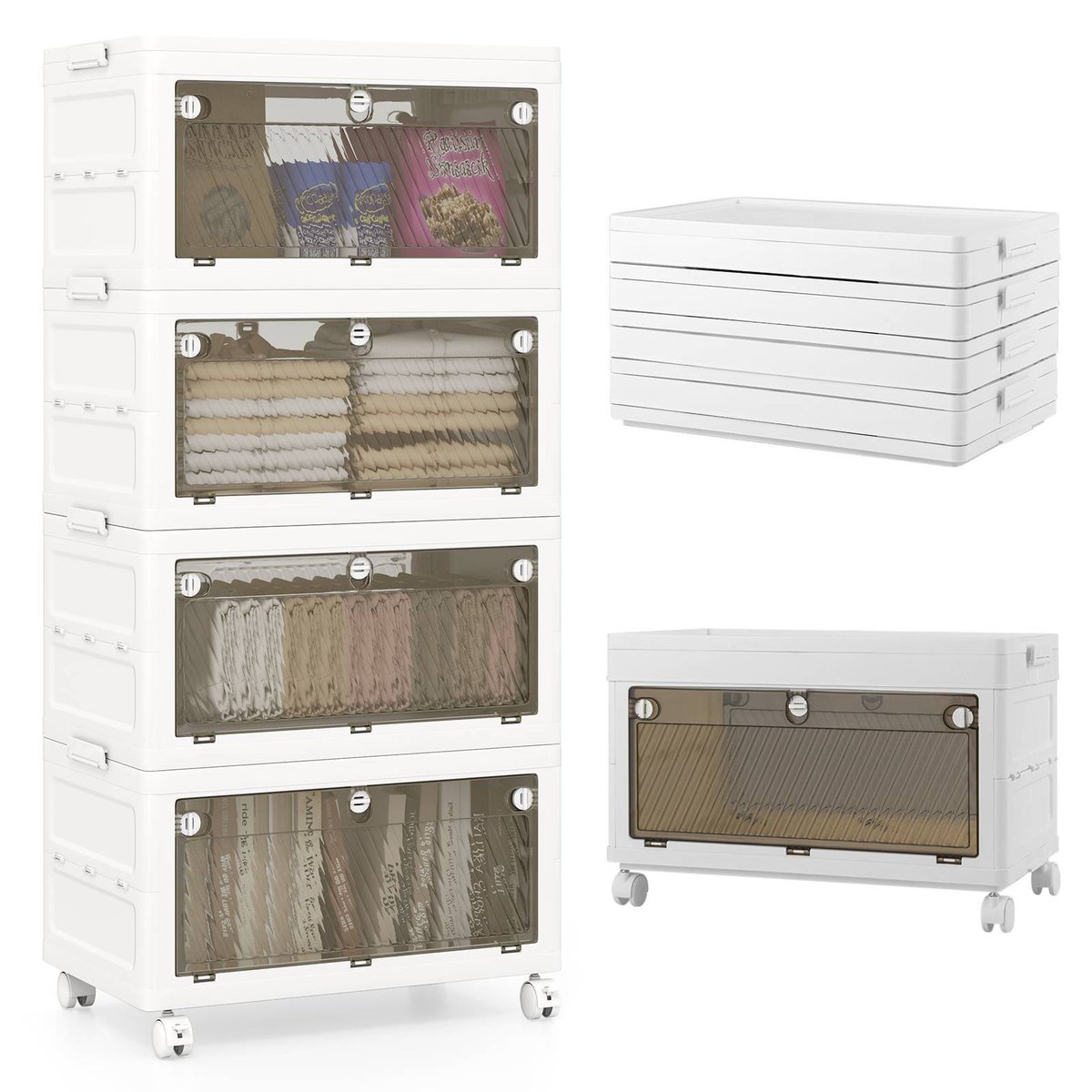 Costway 4-Tier Storage Drawers Stackable Containers Box w/Lid ...