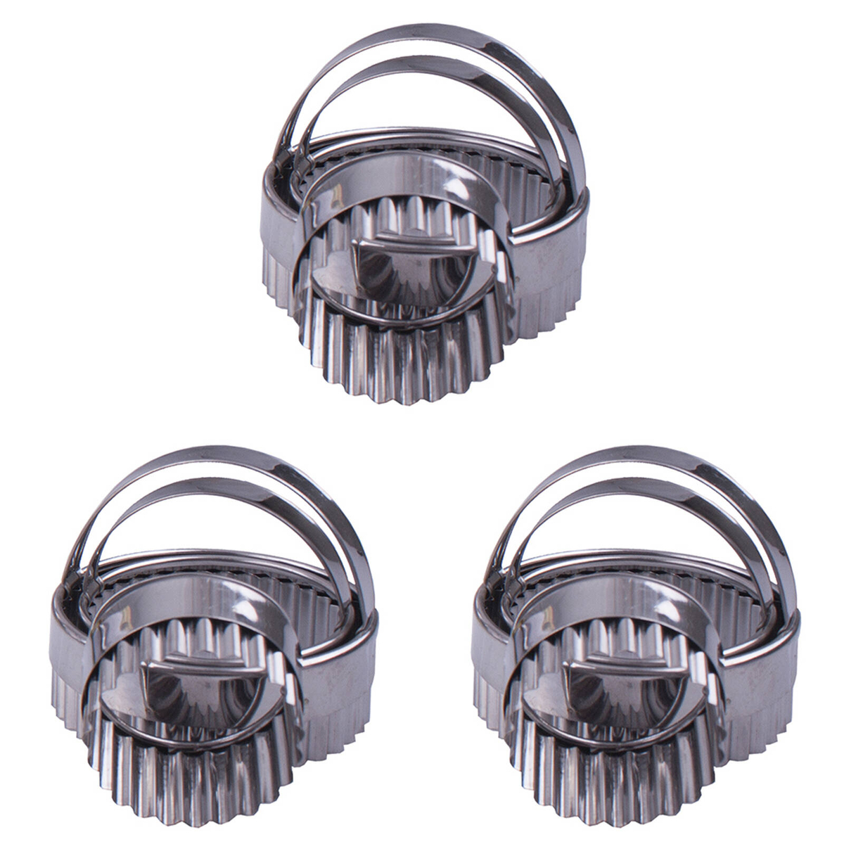 3x 3pc Appetito Stainless Steel Crinkle Scone Cutters w/Handle ...