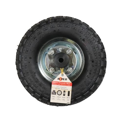 Move It 3.5 x 4" Pneumatic Steel Trolley Wheel with 5/8" Axle Diameter ...