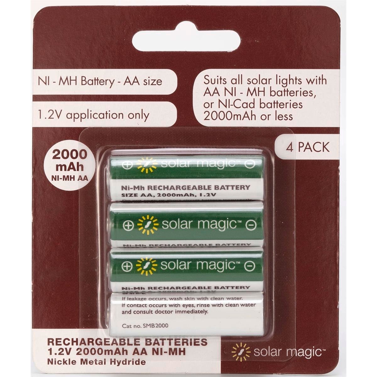 Solar Magic AA 2000maAh Ni-mh Rechargeable Batteries - 4 Pack ...