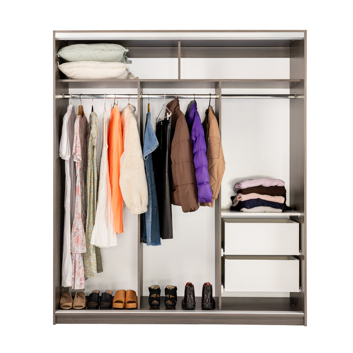 Bedford 1717mm Dark Oak 3 Door Sliding Robe Bundle with 2 Mirror and 1 ...