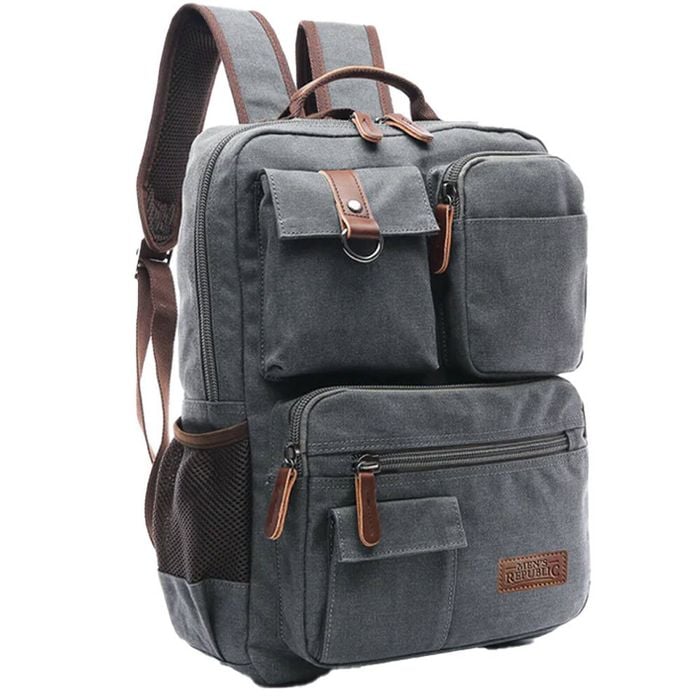 Men's Republic Canvas Vintage Look Backpack - Grey - Bunnings Australia