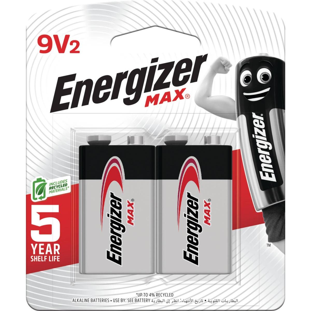 Energizer Max 9V Alkaline Batteries - 2 Pack - Bunnings Australia