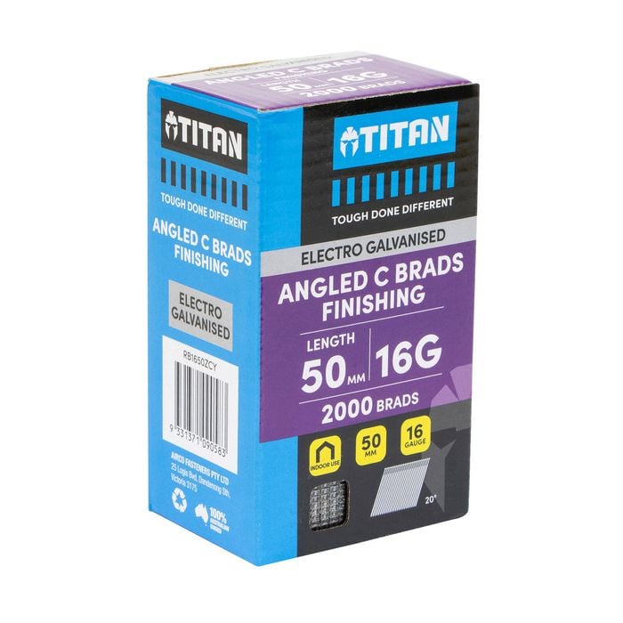 Titan 50 x 1.6mm Electro Galvanised 20 Angled Collated Nail C Brads ...