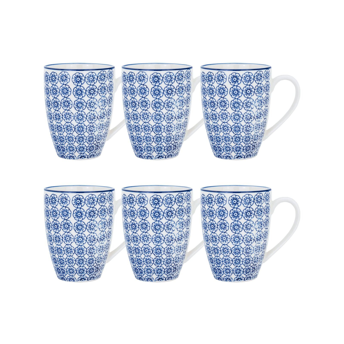 Nicola Spring Nicola Spring Hand-Printed Mugs - 330ml - Pack of 6 ...