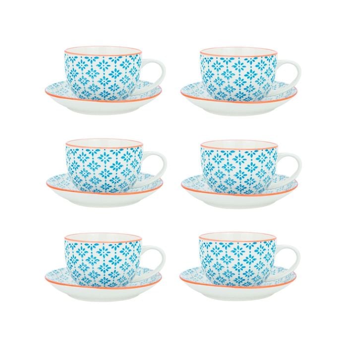 Nicola Spring Patterned Porcelain Cappuccino Cups and Saucers - 250ml ...
