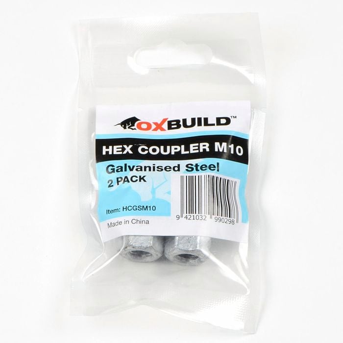 Oxbuild M10 Galvanised Steel Hex Coupler - 2 Pack - Bunnings New Zealand