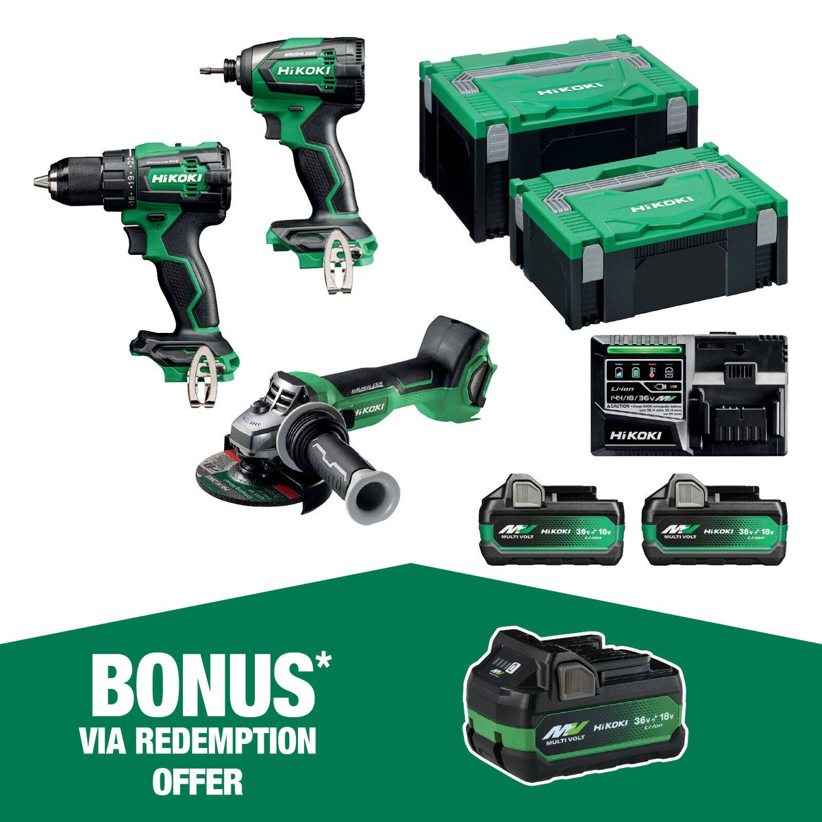 Hikoki 18V 3 Piece Brushless Combo Kit KC18DDBL2(HCZ) - Bunnings Australia