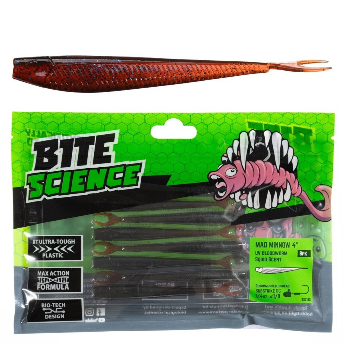 8 Pack of 4 Inch Bite Science Mad Minnow Soft Plastic Lures - UV ...