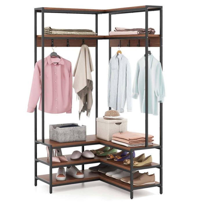 Costway L-shaped Coat Rack Corner Garment 5-Tier Display Shelf ...
