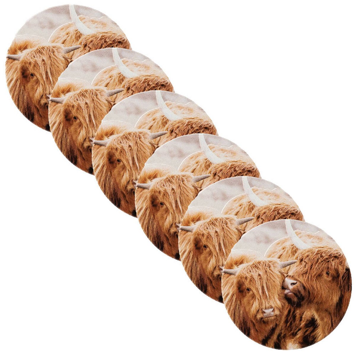 6PK Splosh Home Sweet Home Highland Cows Ceramic Coaster 11cm ...