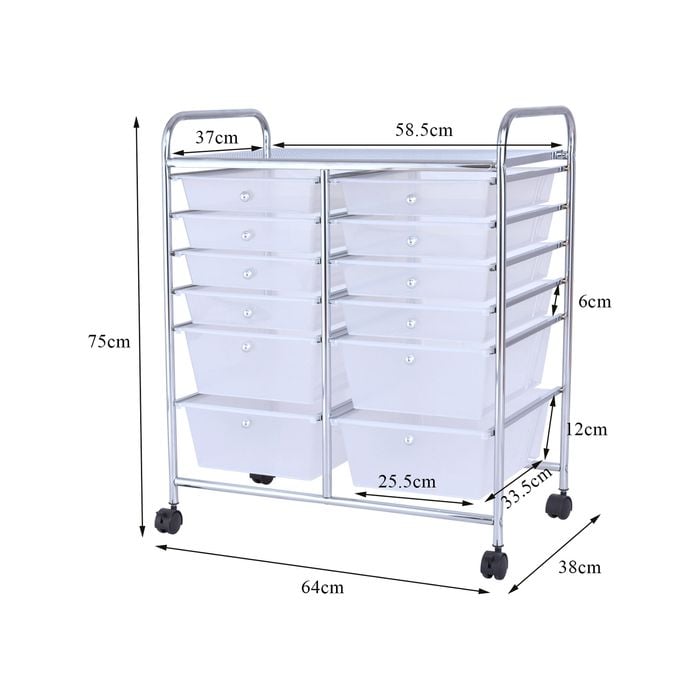 Costway 12-Drawer Storage Trolley Filing Cabinet w/Wheels Clear ...