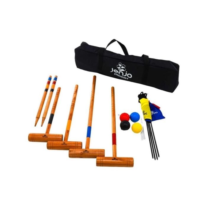 Outdoor Family Premium Wooden Croquet Ball Mallet Game 4 Player Set w ...
