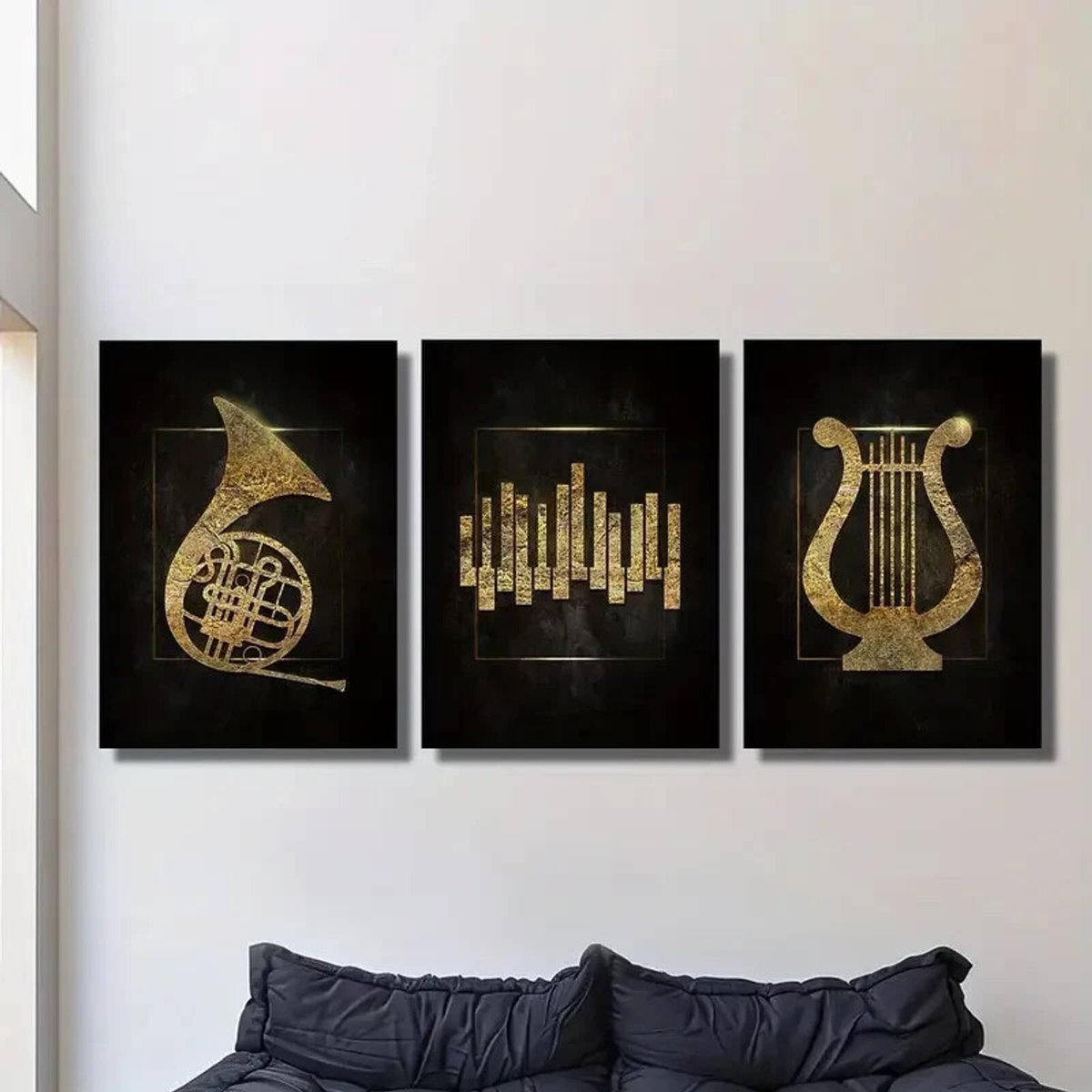 3pcs Golden Musical Instrument Print 100% Australian Made 3 x 40x60cm ...