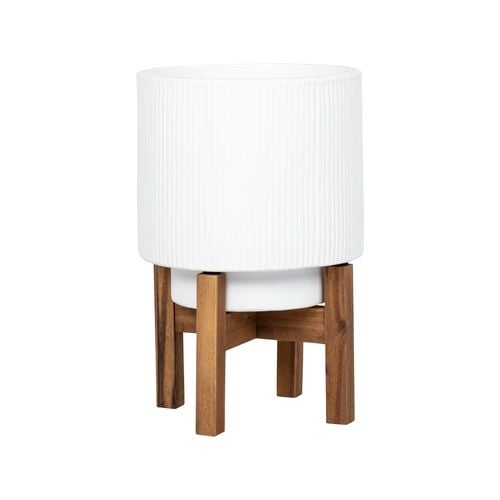 390 x 250mm Linear White Round Ceramic Pot with Legs - Bunnings Australia